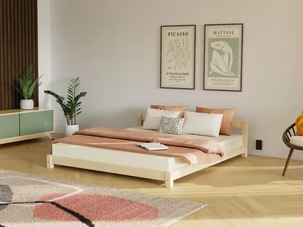Benlemi Dvoulůžková dřevěná postel COMFY ve scandi stylu Rozměr: 140x200  cm, Zvolte barvu hranolů: Tmavě šedá, Zvolte barvu ploch: Tmavě šedá | BIANO