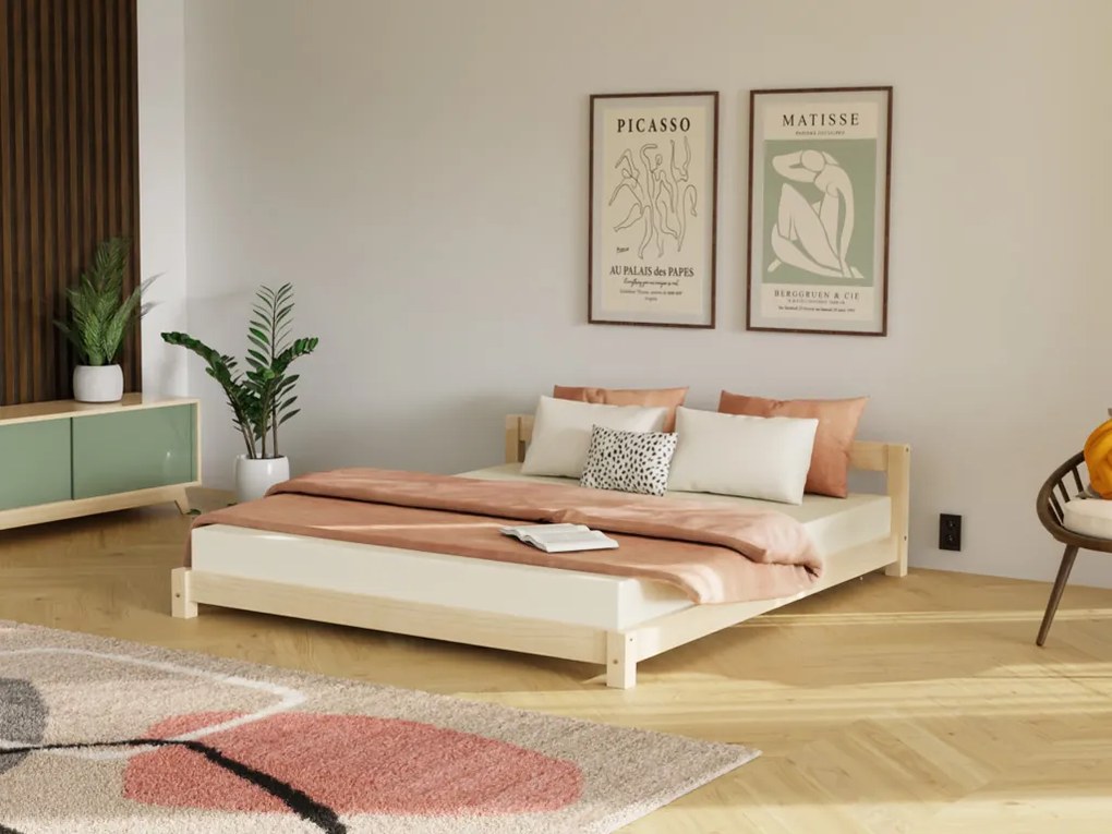 Benlemi Dvoulůžková dřevěná postel COMFY ve scandi stylu Zvolte barvu hranolů: Bílá, Zvolte barvu ploch: Bílá, Zvolte rozměr: 160x200 cm