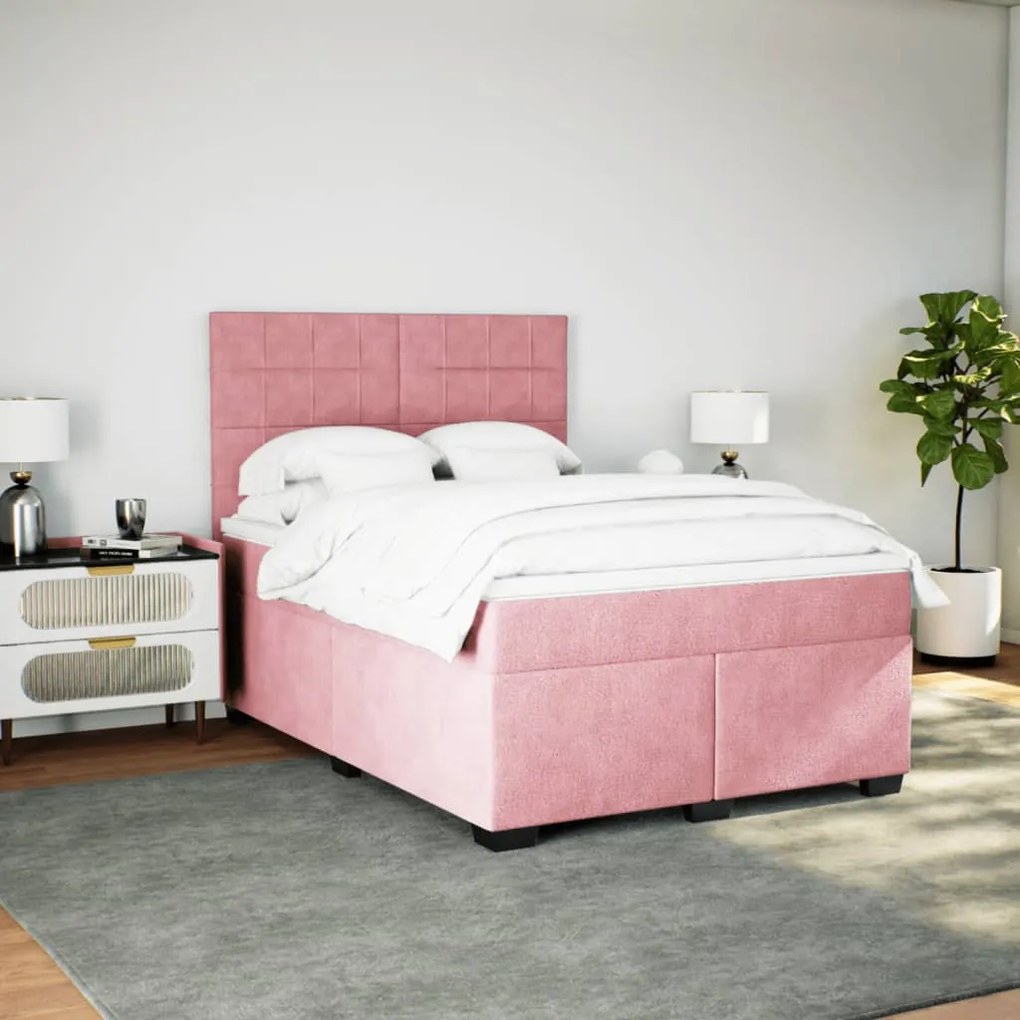 Box spring postel s matrací růžová 140x190 cm samet 3293211