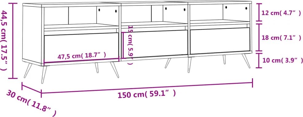 vidaXL TV skříňka 150 x 30 x 44,5 cm kompozitní dřevo [831253] Barva: bílá s vysokým leskem