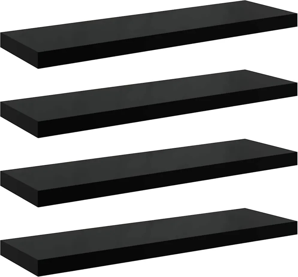Plovoucí nástěnné police 4 ks lesklé černé 80x23,5x3,8 cm MDF 323774