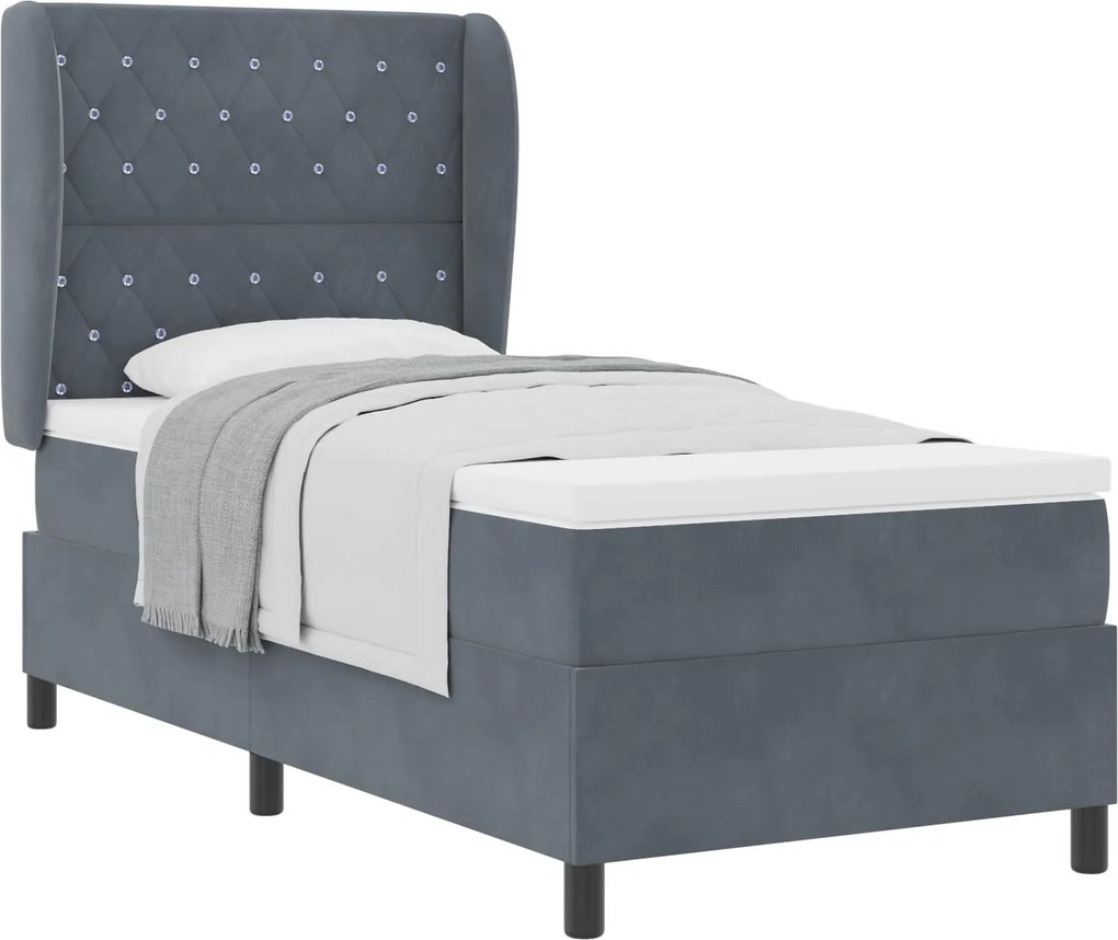 Postel s boxspringem s čelo Tmavě šedá 200 x 90 cm samet 3340857