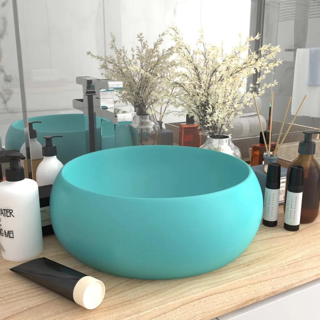 Luxusní umyvadlo kulaté matné světle zelené 40x15 cm keramické 147002