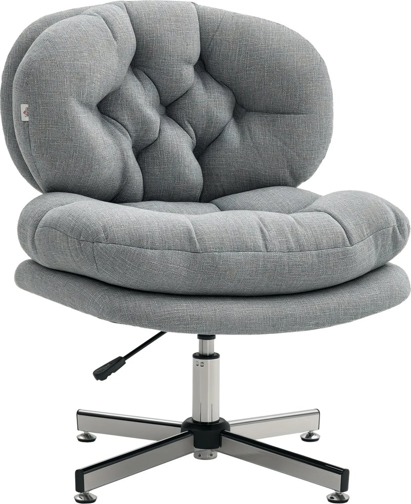 HOMCOM Kancelářská židle bez opěrek, Stolek židle s širokým sedadlem, Ergonomicky nastavitelná otočná židle s látkovým vzhledem, Designové křeslo pro