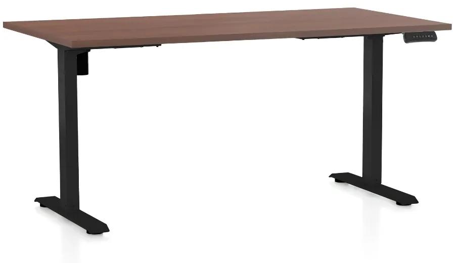 Výškově nastavitelný stůl OfficeTech B, 160 x 80 cm, černá podnož, ořech