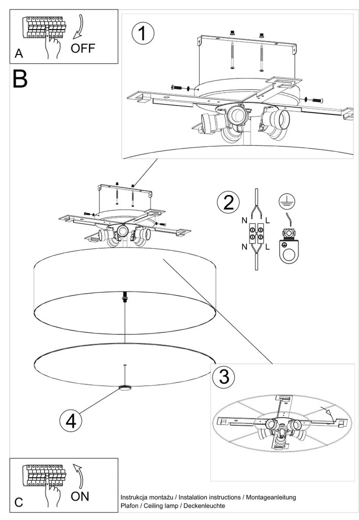 Stropní svítidlo Skala, 1x bílé textilní stínítko, (bílé sklo), (fi 60 cm)
