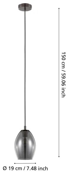 Eglo 39564 - Lustr na lanku ESTANYS 1xE27/60W/230V kouřová