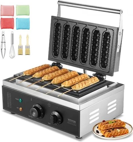 6PCS Komerční výrobník vaflovačů Pekáč na vafle Hot Dog Žehlička na vafle 1500 W