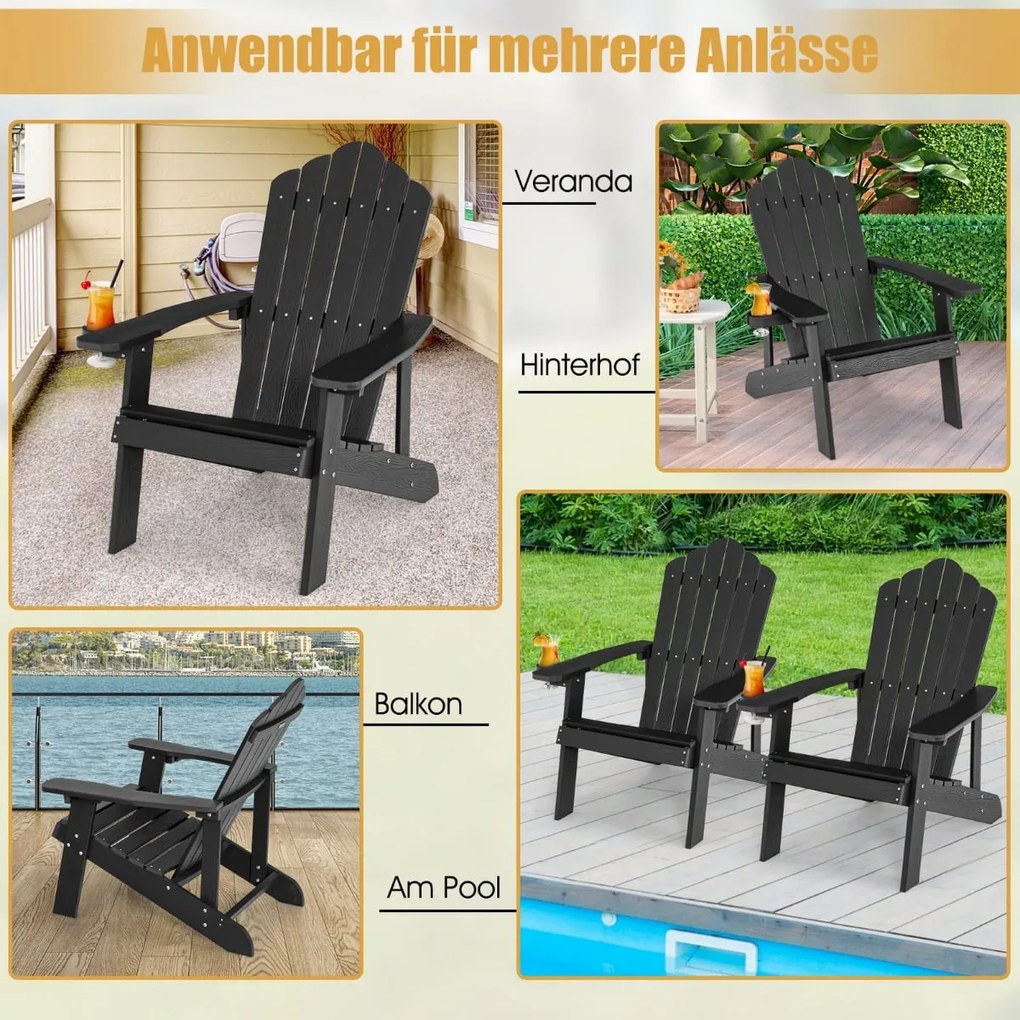 Costway Sada 2 zahradních židlí Adirondack s držákem nápojů černá