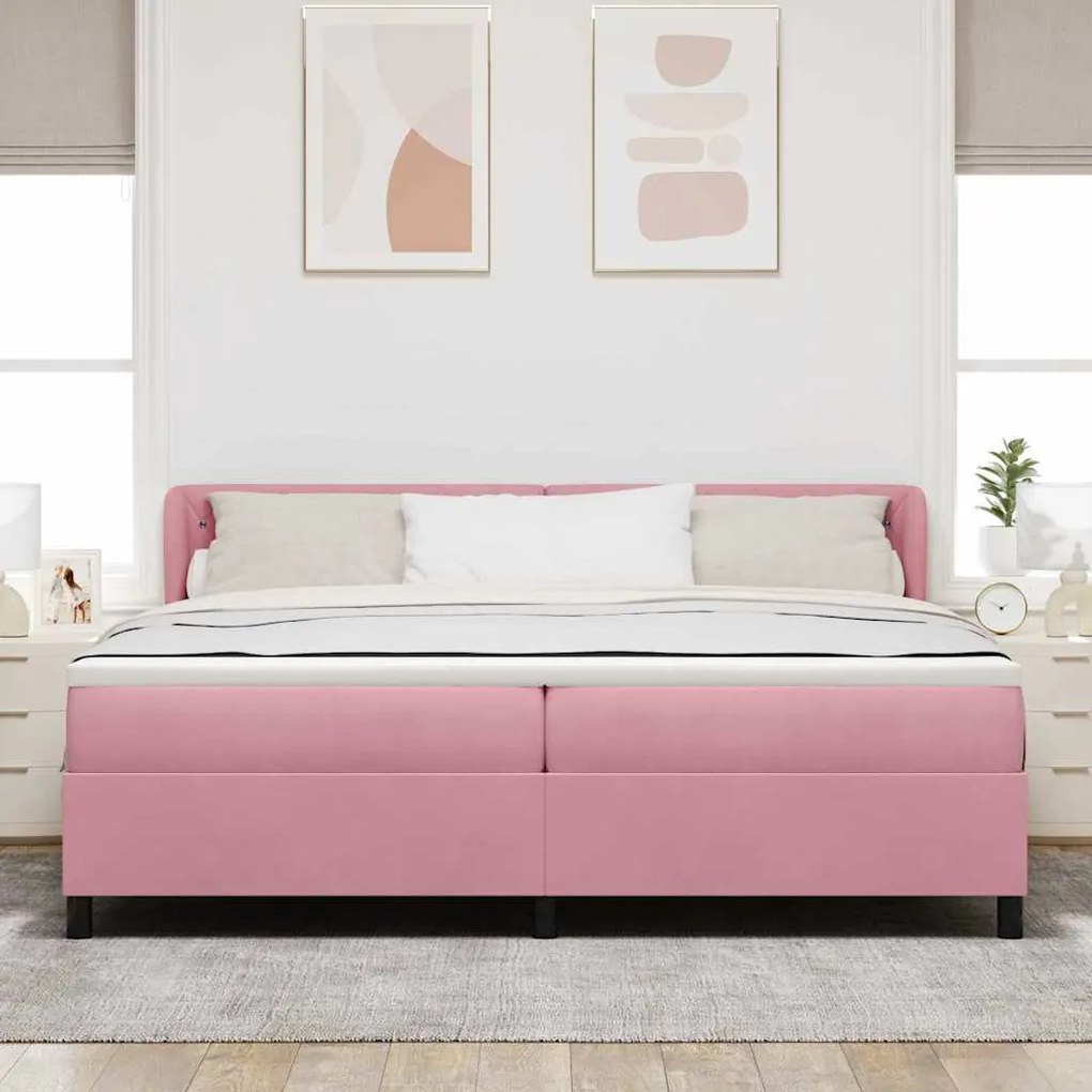 Postel s boxspringem s čelo Růžová 200 x 200 cm samet 3340357