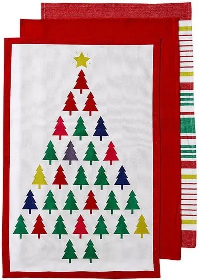 Sada 3 utěrek s vánočním motivem Ladelle Bright Christmas Tree, 70 x 45 cm