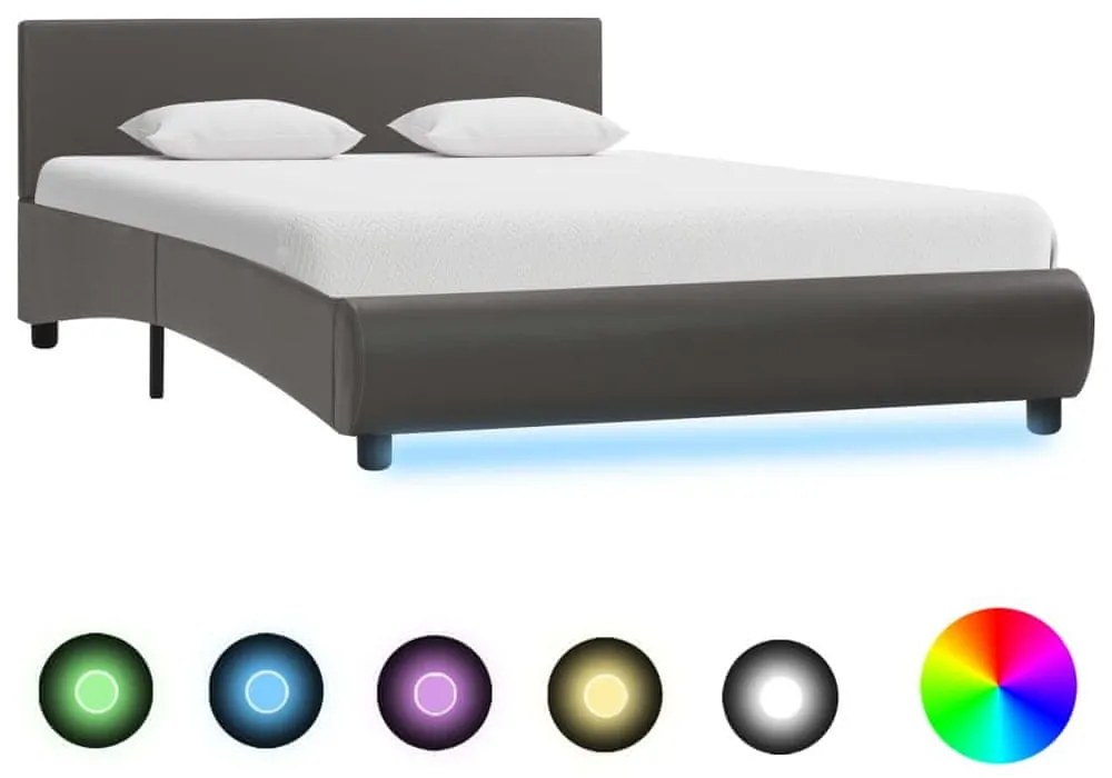 Petromila Rám postele s LED světlem šedý umělá kůže 140 x 200 cm