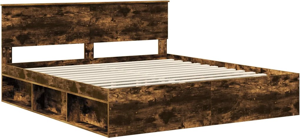 Rám postele s čelo Kouřový dub 200 x 200 cm Kompozitní dřevo 3407836