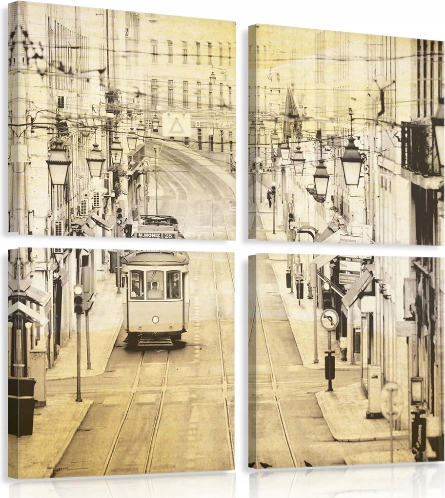 Obraz 50x50 Staré Město tramvaj Evropa krajina městská sepia retro
