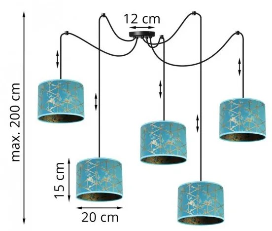 Závěsné svítidlo Werona Spider, 5x modré textilní stínítko se vzorem, (výběr ze 2 barev konstrukce), g