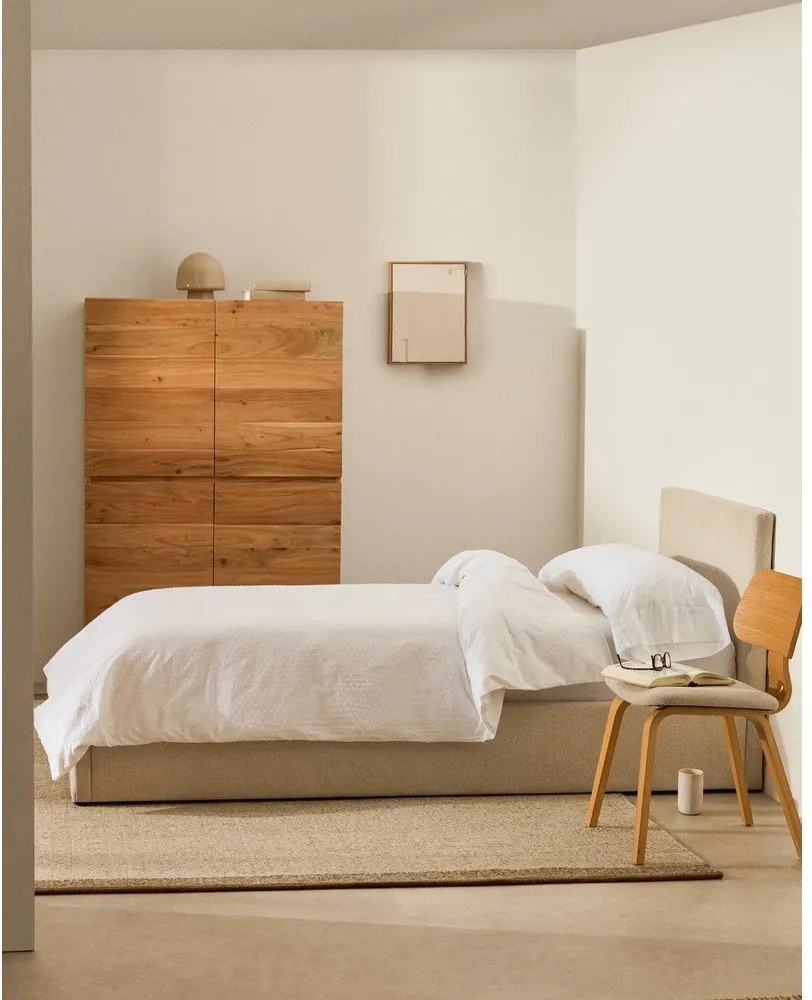 Béžová čalouněná jednolůžková postel s úložným prostorem s roštem 90x200 cm Nahiri – Kave Home