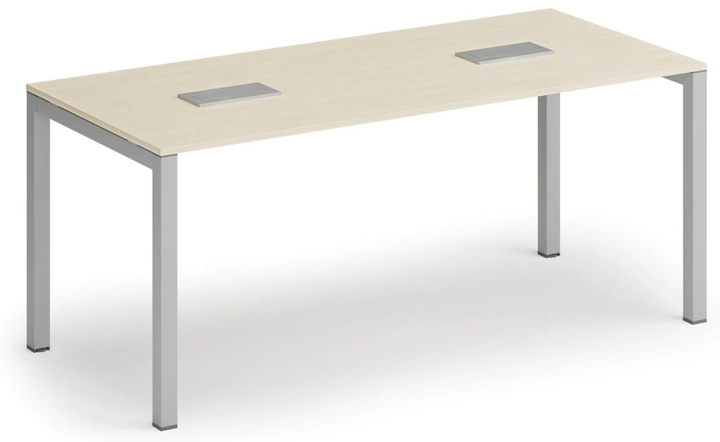 Jednací stůl PRIMO SQUARE, 180x80 cm, bříza + 2x stolní zásuvka TYP I, stříbrná