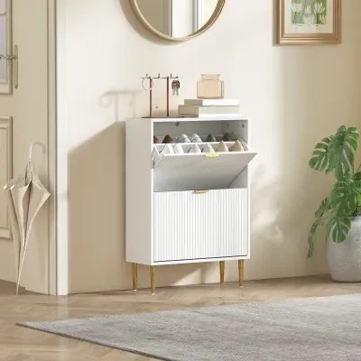 HOMCOM štíhlý botník pro 12 párů bot se 2 sklápěcími zásuvkami a nastavitelnými policemi, 60x24x91,5 cm, bílý
