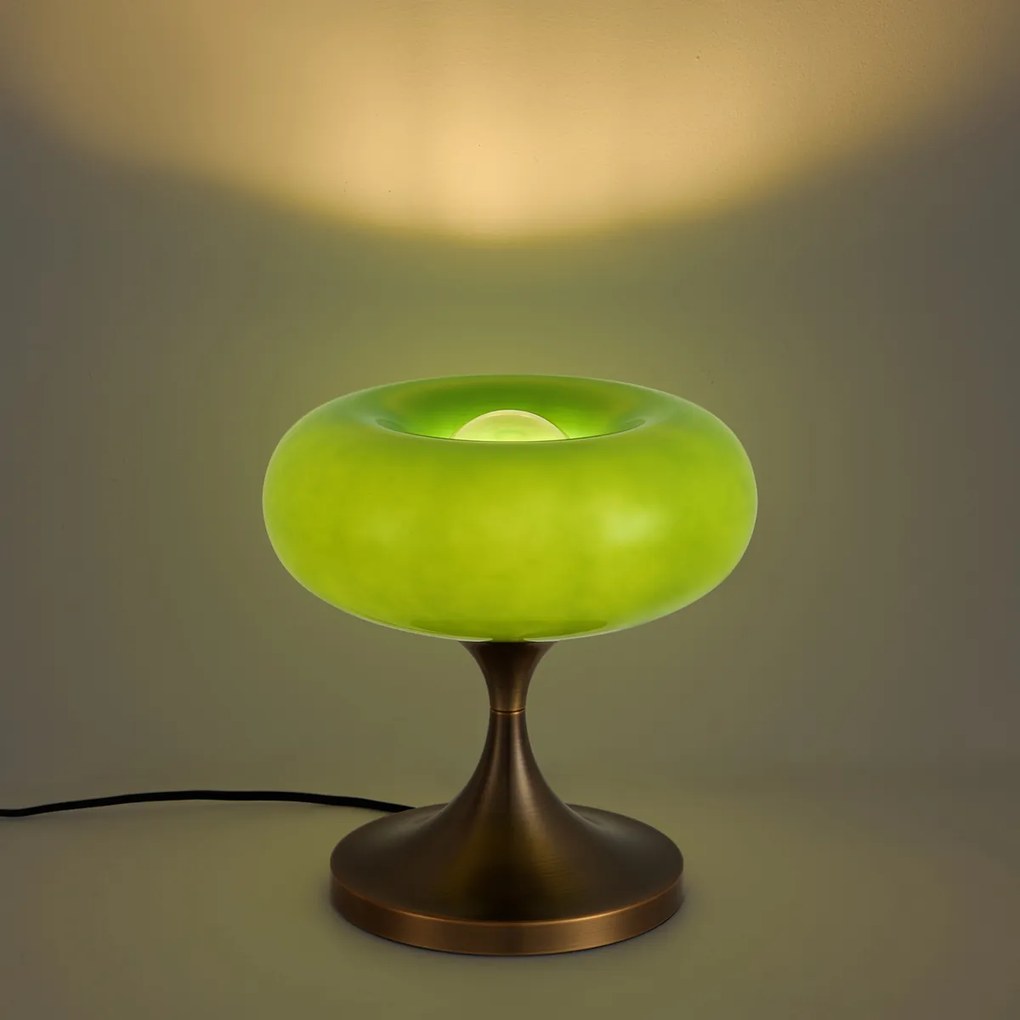 Retro stolní lampa tmavě bronzová se zeleným skleněným stínidlem 31 cm - Glaze