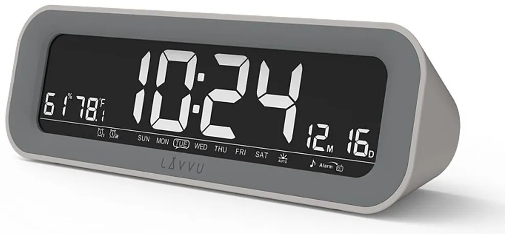 Šedý digitální budík LAVVU SMART do sítě s rádiem LAD4011