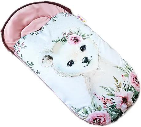 Dětský fusák Baby Nellys WINTER LUXURY velvet, 105 x 55 cm - medvídek / pudrově růžová
