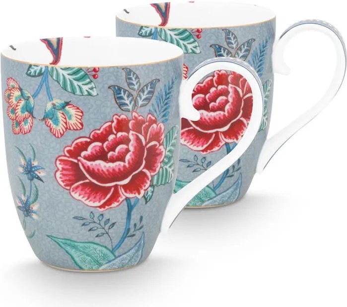 Pip Studio Flower Festival sada 2 hrnků 440ml, modrá (Sada 2 XL hrnků v dárkovém balení )