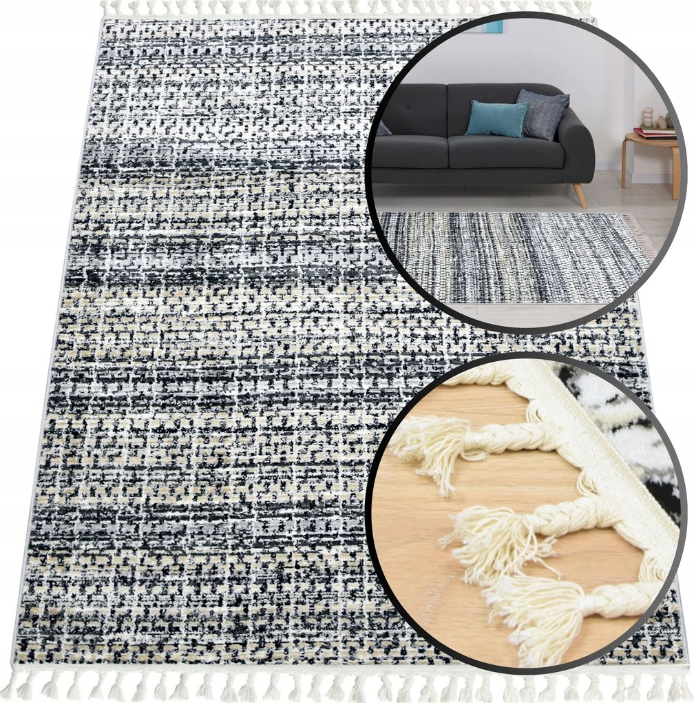Šedý Turecký Koberec Shaggy Ankona Koberce Do Obývacího Pokoje Boho Loft 160x230