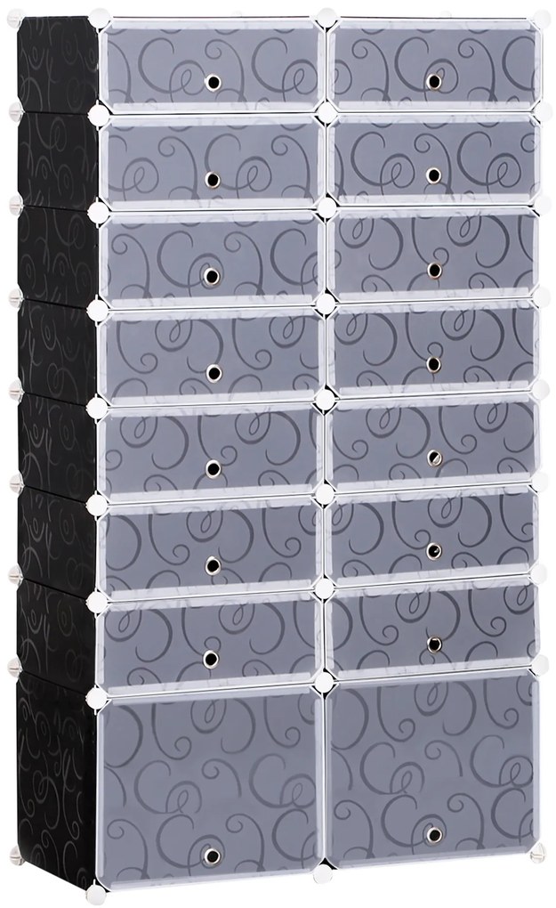 HOMCOM DIY botník Modulární botník Šatní skříň, 16 přihrádek, PP, černá + bílá, 95 x 37 x 160 cm| Aosom