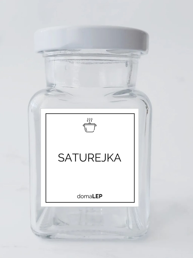 Samolepka na kořenky SATUREJKA bílá 5 × 5 cm základní písmo