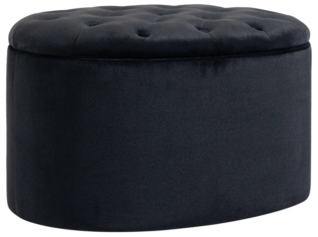 HOMCOM Lavice v černé barvě Moderní čalouněná lavice s úložným prostorem, sametový polyester, kaučukové dřevo, oválný tvar, 71x52x42cm