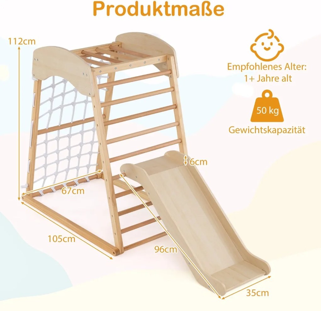Costway Lezecký rám Indoor 6 v 1 vytahovací tyč a skluzavka a šplhací skály