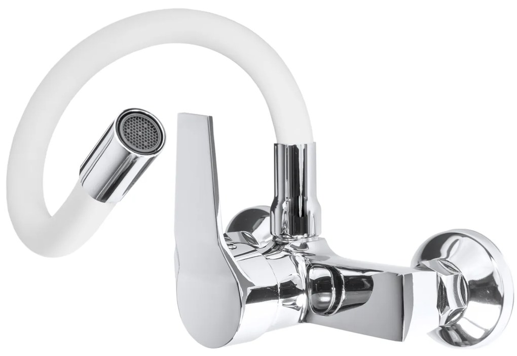 Gamma Flex, nástěnná dřezová baterie s elastickým ramenem, bílá-chromová, GMA-BFXS-WH