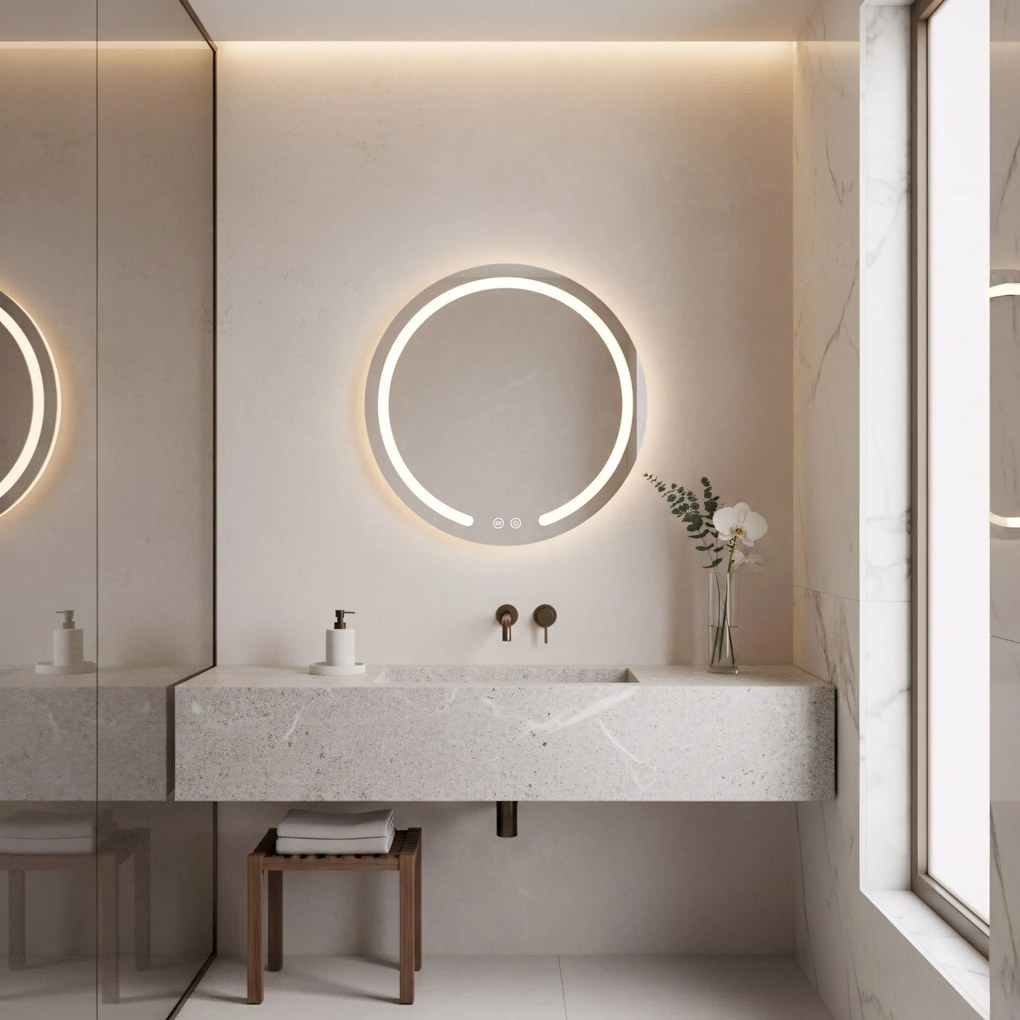 Tutumi Zrcadlo Modern ⌀50 cm s vyhříváním a regulovatelným LED osvětlením HOM-00903