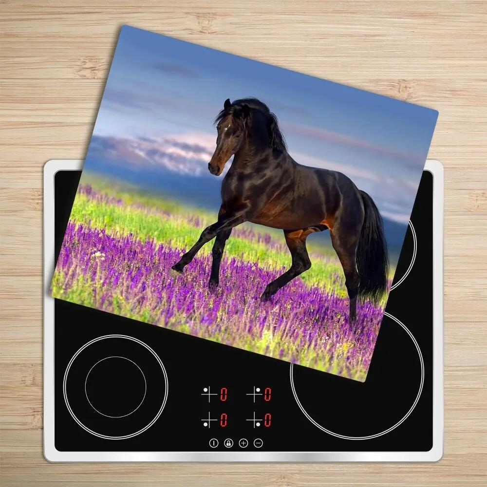 Skleněná krájecí deska Kůň na poli levandule 60x52 cm