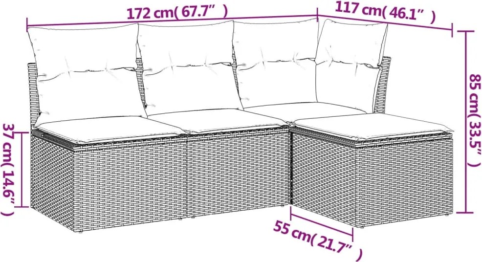 4dílná zahradní sedací souprava s poduškami černá polyratan 3249334