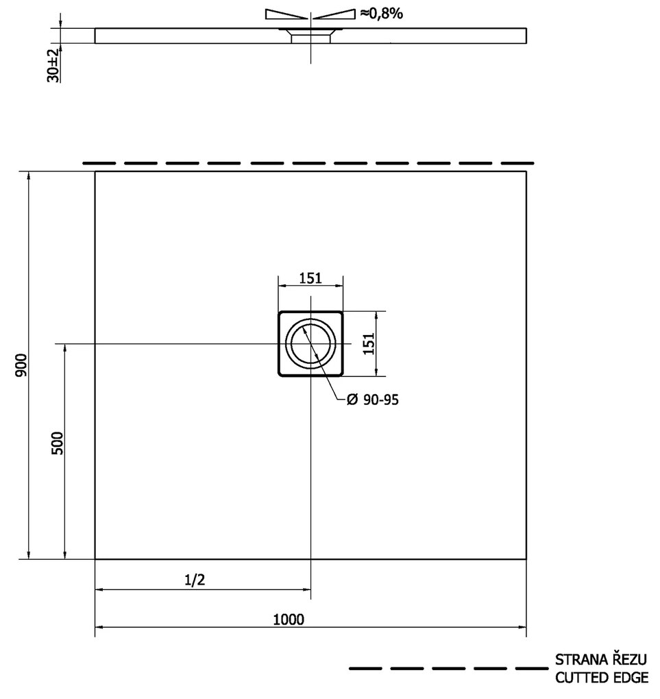Polysan, FLEXIA sprchová vanička z litého mramoru s možností úpravy rozměru 100x90x3cm, 72925