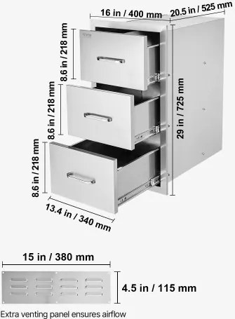 Přístupová zásuvka z nerezové oceli 3 BBQ 40 × 77 cm