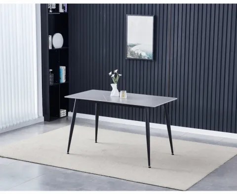 Jídelní stůl 130x70 x76 slinutý kámen matný mramor, černé kovové nohy HT-403M GREY