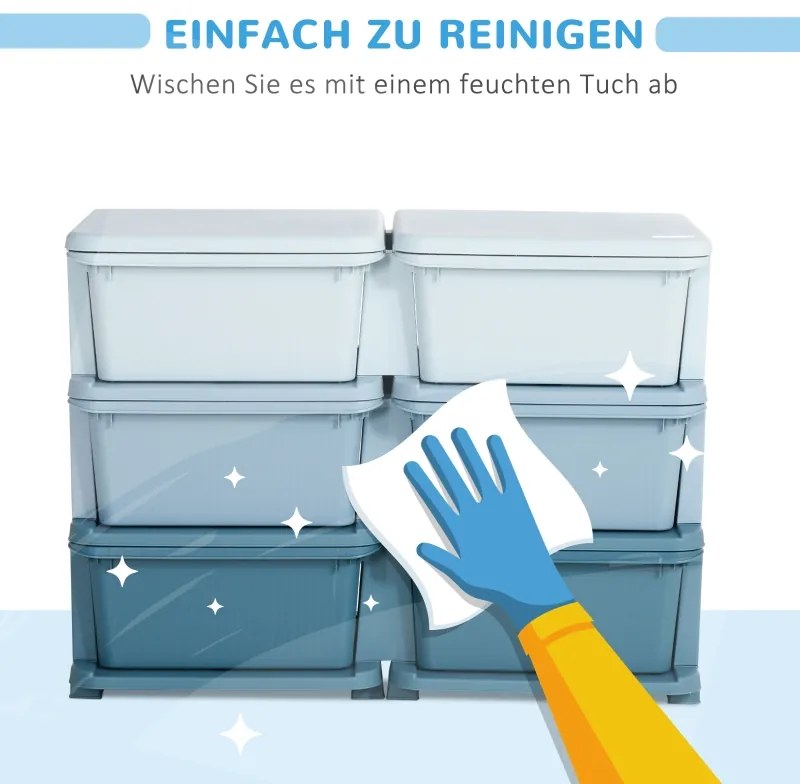 HOMCOM Dětská zásuvková skříňka (organizér) s úložnými boxy na hračky, modrá, 75 x 37 x 56,5 cm 311-053V00BU