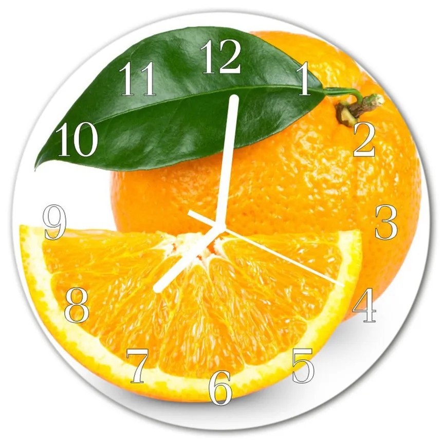 Nástenné skleněné hodiny pomeranče fi 30 cm