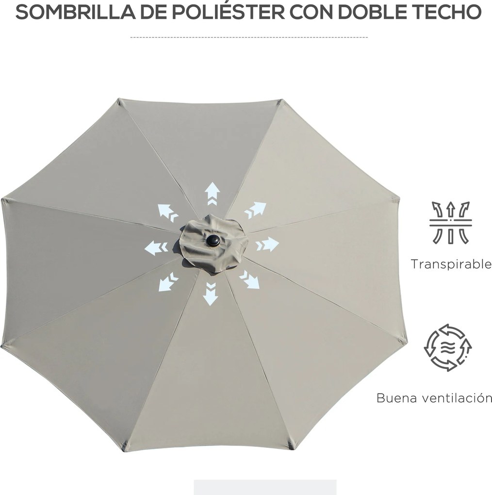 Zahradní slunečník Outsunny Ø295x250 cm s kličkou – venkovní parasol s naklápěcím mechanismem a odnímatelným kovovým sloupem pro terasu, bazén, balko…