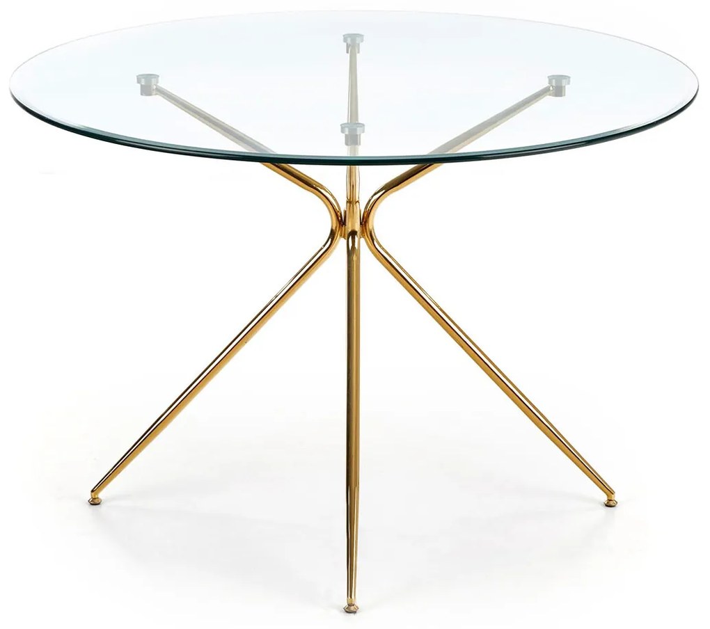 Stůl Rondo zlatý / průhledné sklo