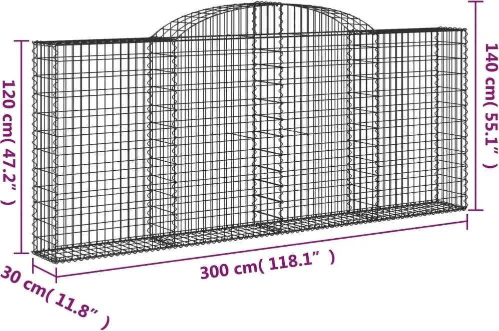Klenuté gabionové koše 3 ks 300x30x120/140cm pozinkované železo 3146540