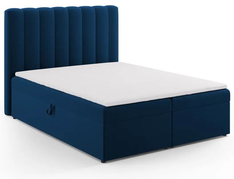 Tmavě modrá boxspring postel s úložným prostorem 160x200 cm Gina – Milo Casa