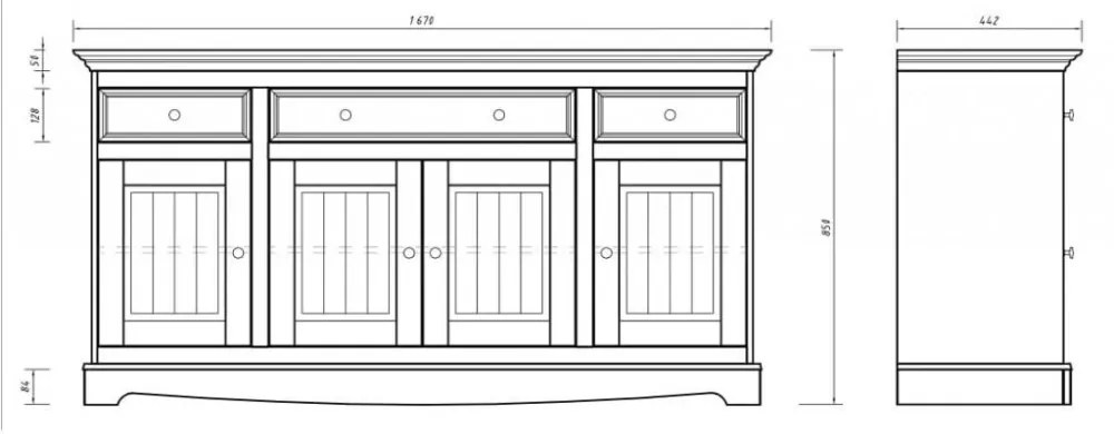 Massive home | Šedá komoda z masivu Belluno Elegante 4D3S s dubovou deskou
