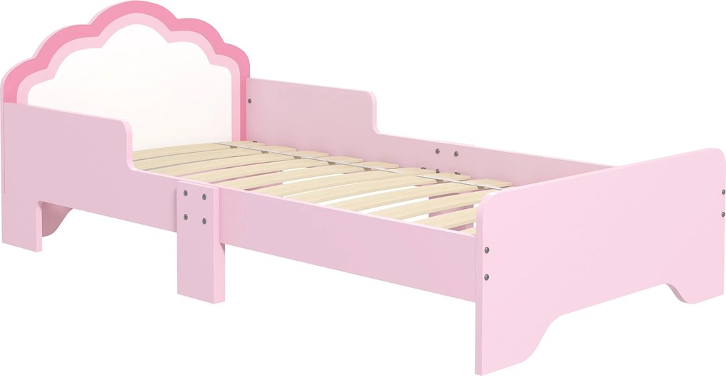Dětská postel ZONEKIZ pro děti od 3 do 6 let 143 x 74 x 55 cm s motivem oblaku - včetně lamelového roštu, moderní růžový pokoj | Aosom