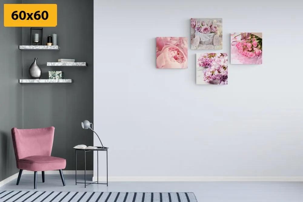 Set obrazů jemné zátiší květin - 4x 40x40 cm