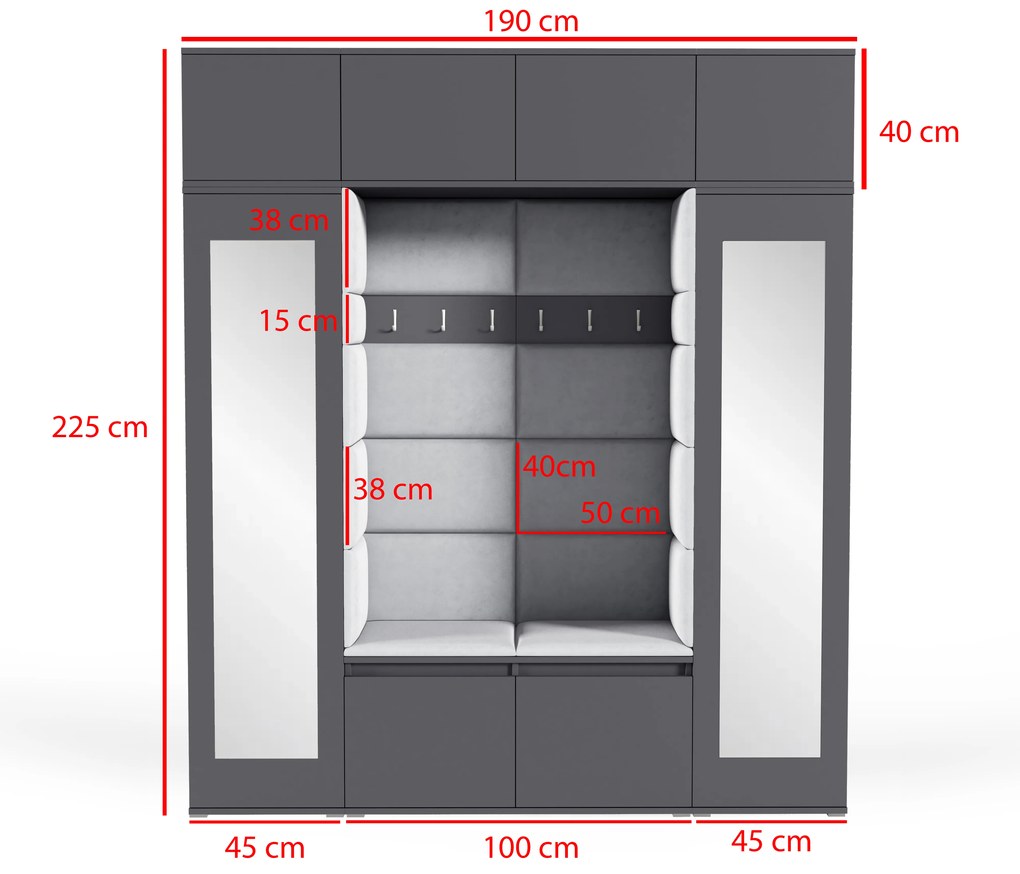 Eka Předsíňová stěna s čalouněnými panely Trinity 32 - Sonoma / Krémová bílá 2301