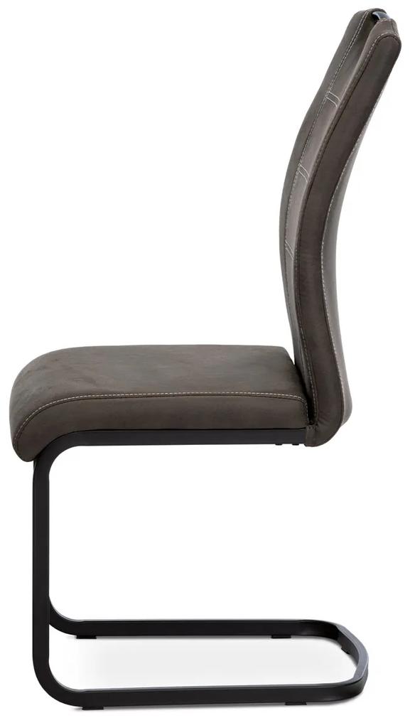 AUTRONIC Jídelní židle, šedá látka v dekoru vintage kůže, bílé prošití, kov - černý lak DCL-413 GREY3