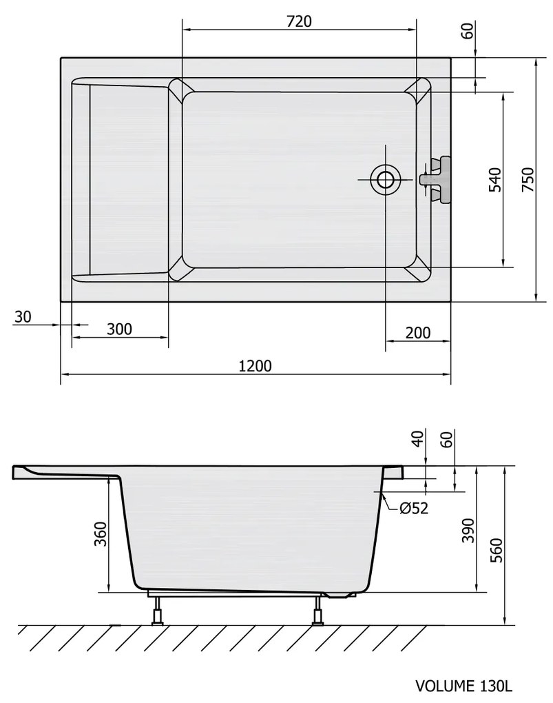 Polysan JAZZ sedací vana 120x75x39 cm, bílá, 72913